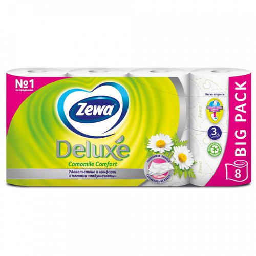 Туалетная бумага Zewa Deluxe Ромашка 3-слойная 8 рулонов - Lochin