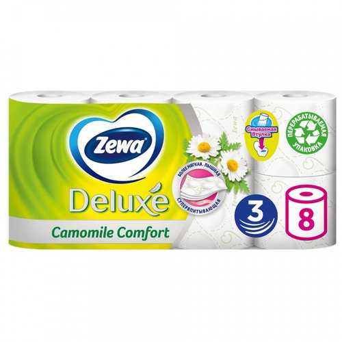 Туалетная бумага Zewa Deluxe Ромашка 3-слойная 8 рулонов - Lochin
